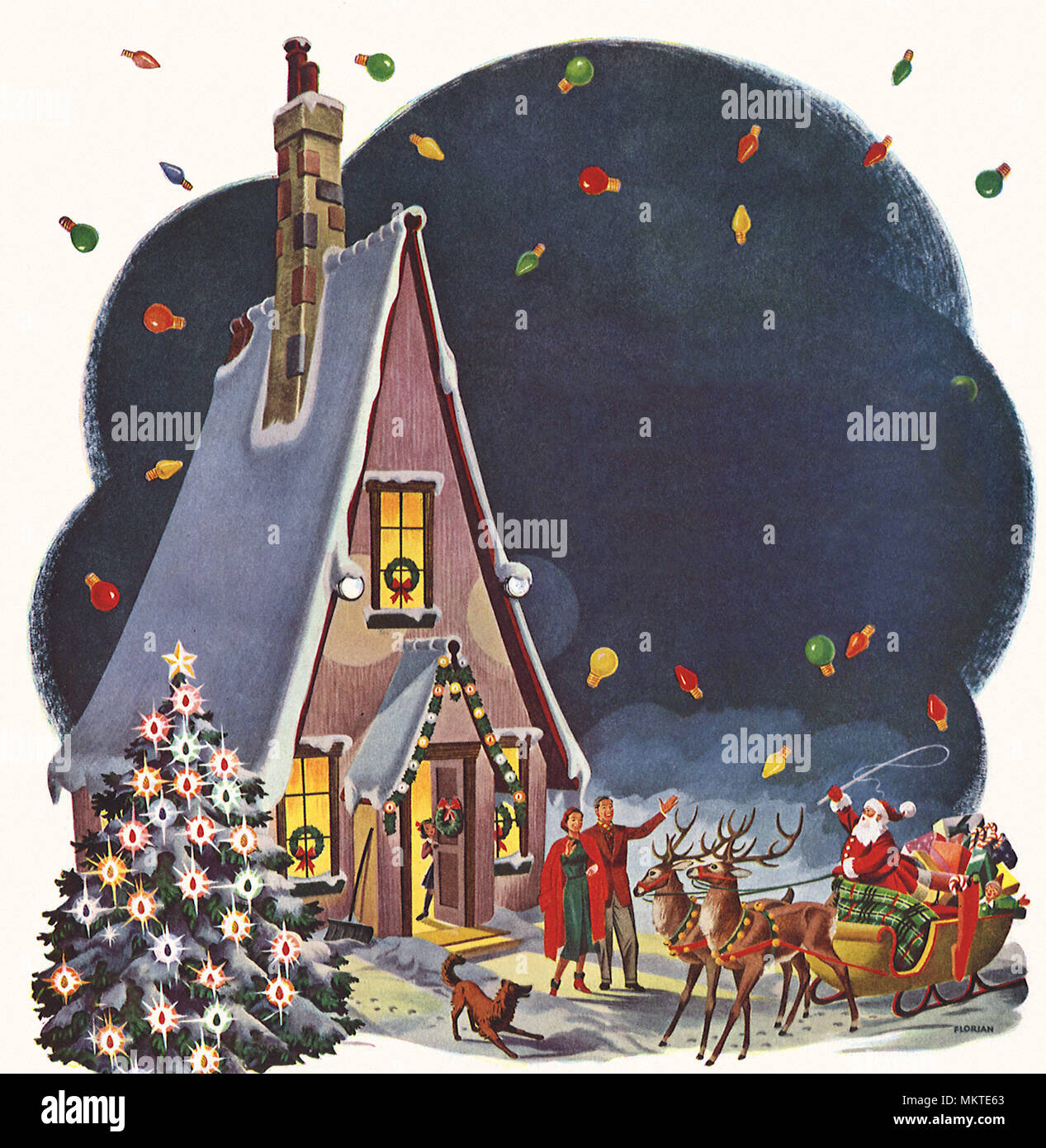 Santa Visits Family's Home Stock Photo - Alamy