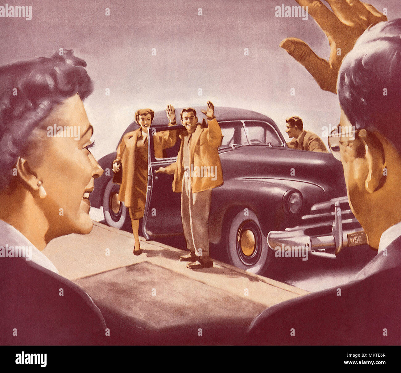 Parents Wave Goodbye as Son Enters Car Stock Photo - Alamy