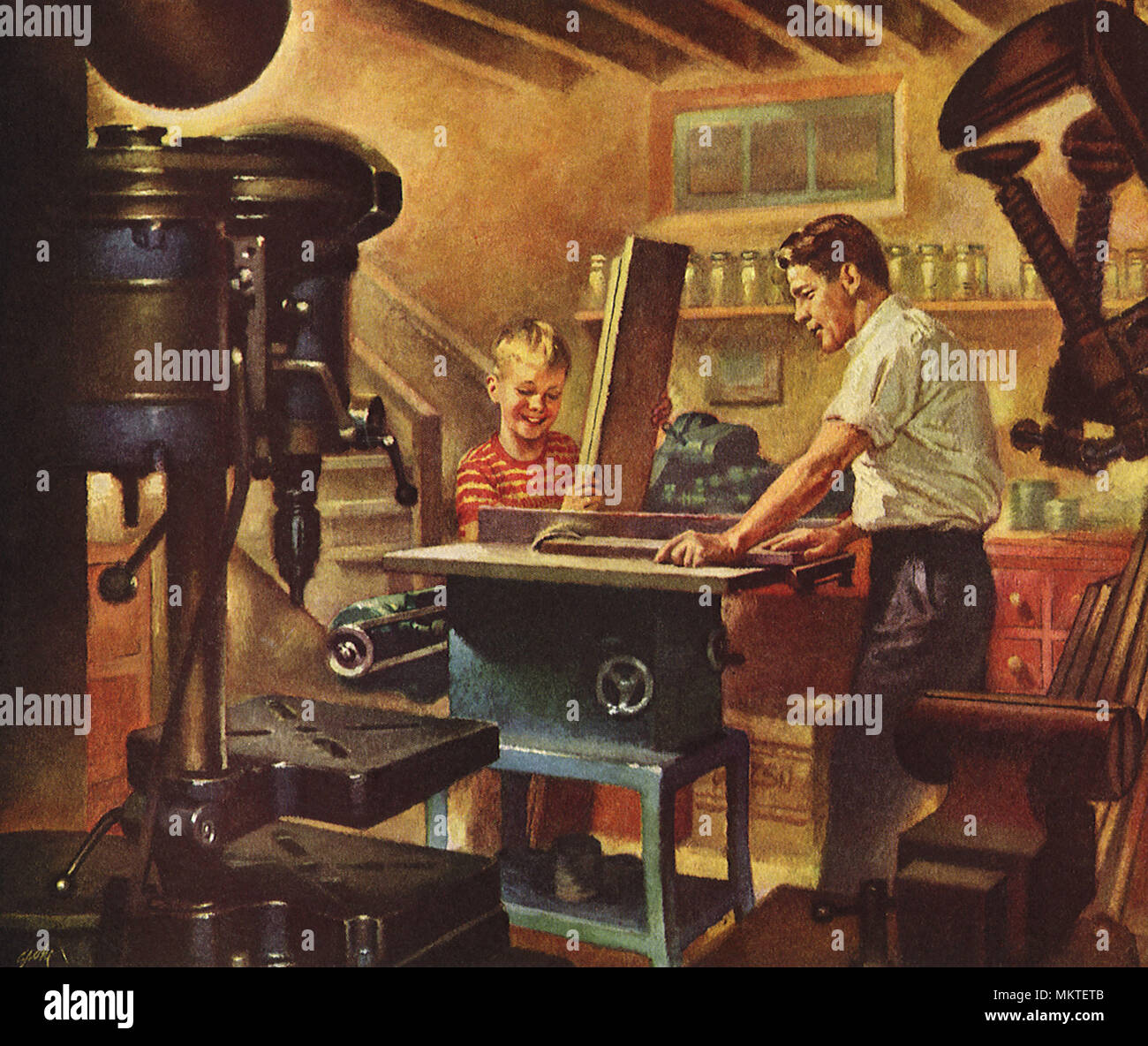 Father and Son work in Woodshop Stock Photo - Alamy