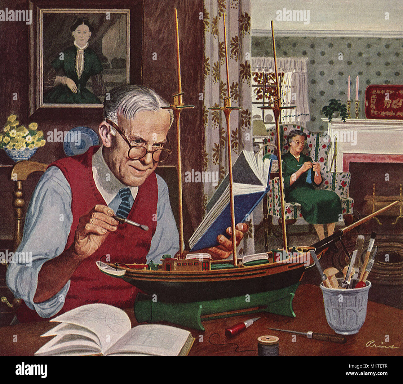 Senior Man building Model Ship Stock Photo - Alamy