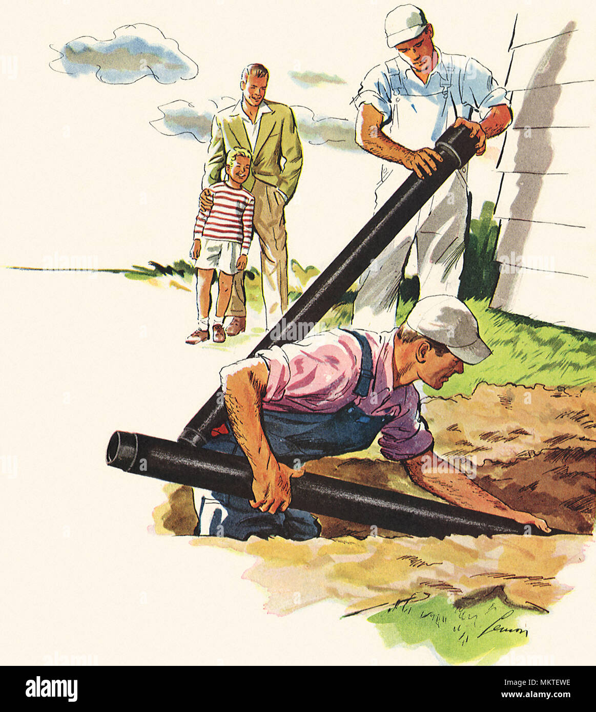 Workers installing new Sewer Pipes Stock Photo - Alamy