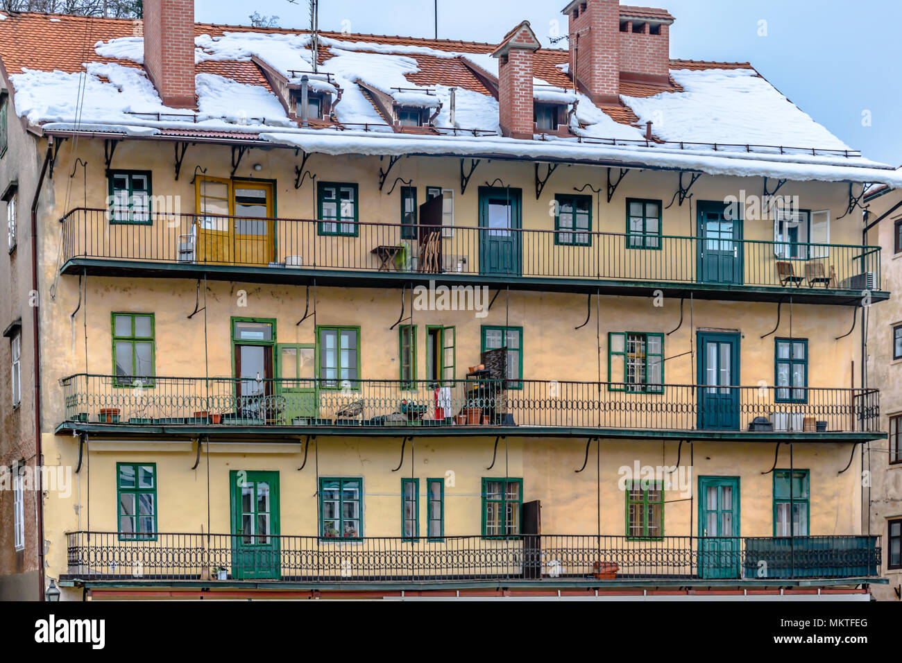 Upper floor old house balcony hi-res stock photography and images - Alamy