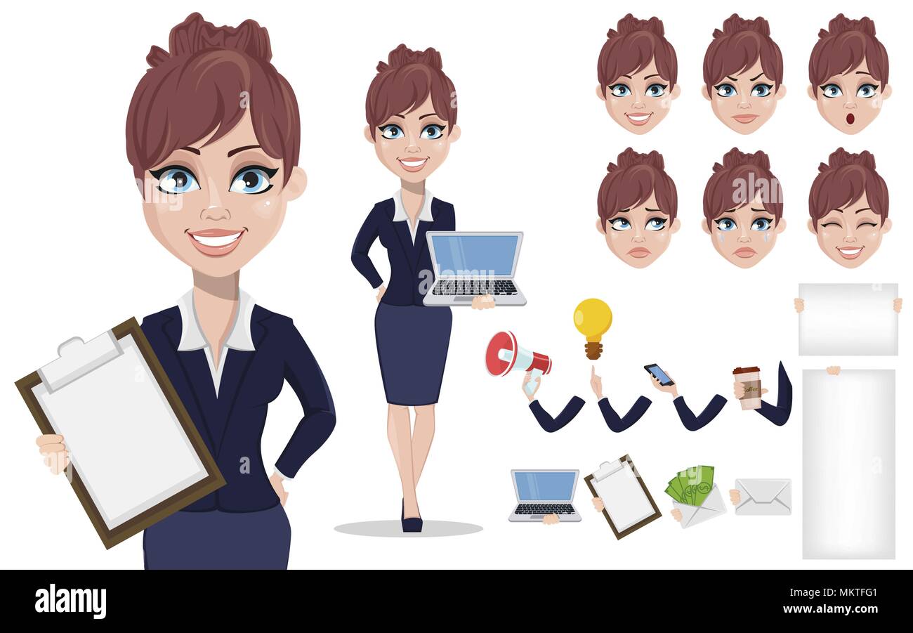 Businesswoman cartoon character creation set. Beautiful business woman ...