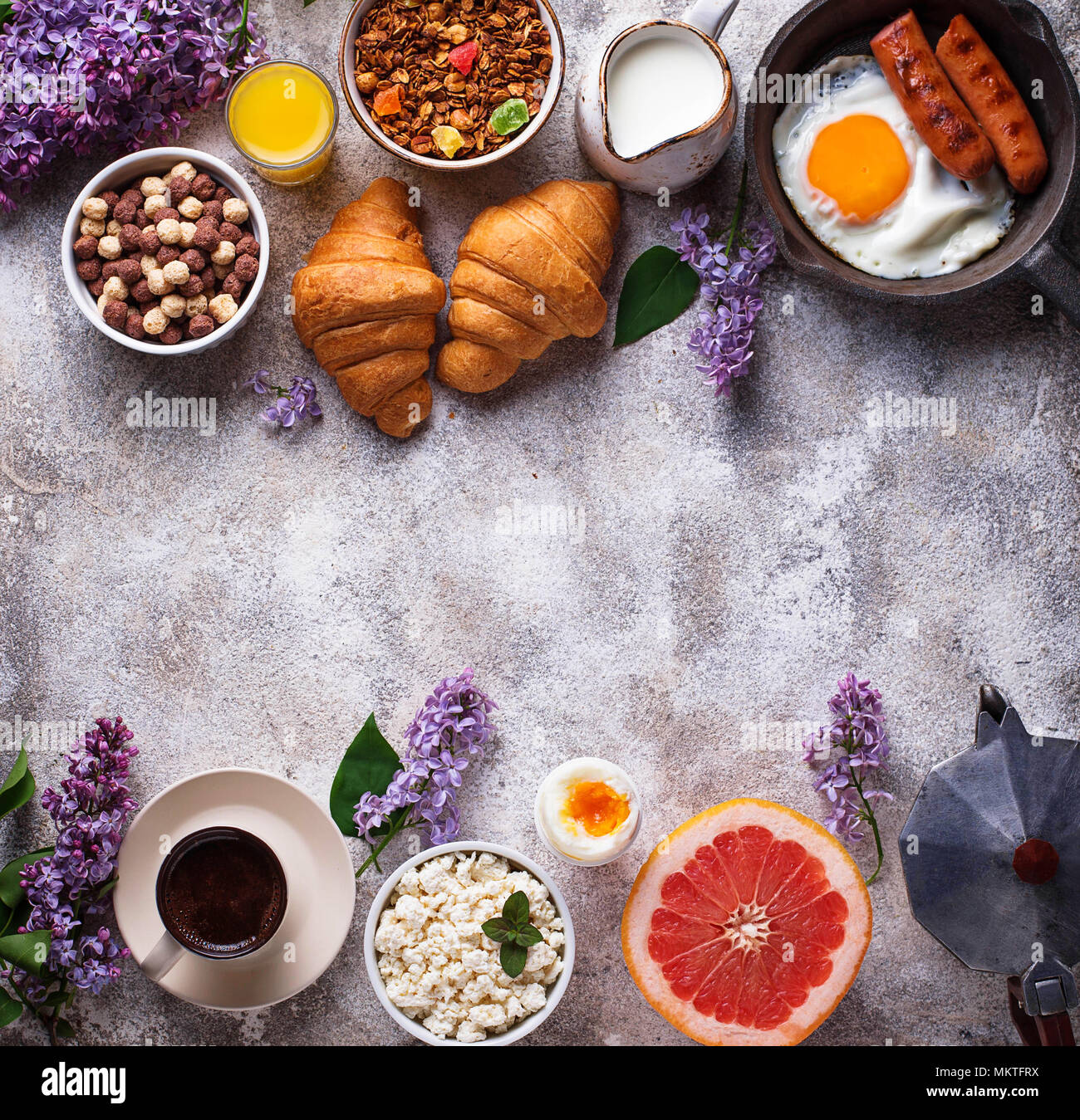 Set of various healthy breakfast. Top view, copy space Stock Photo - Alamy