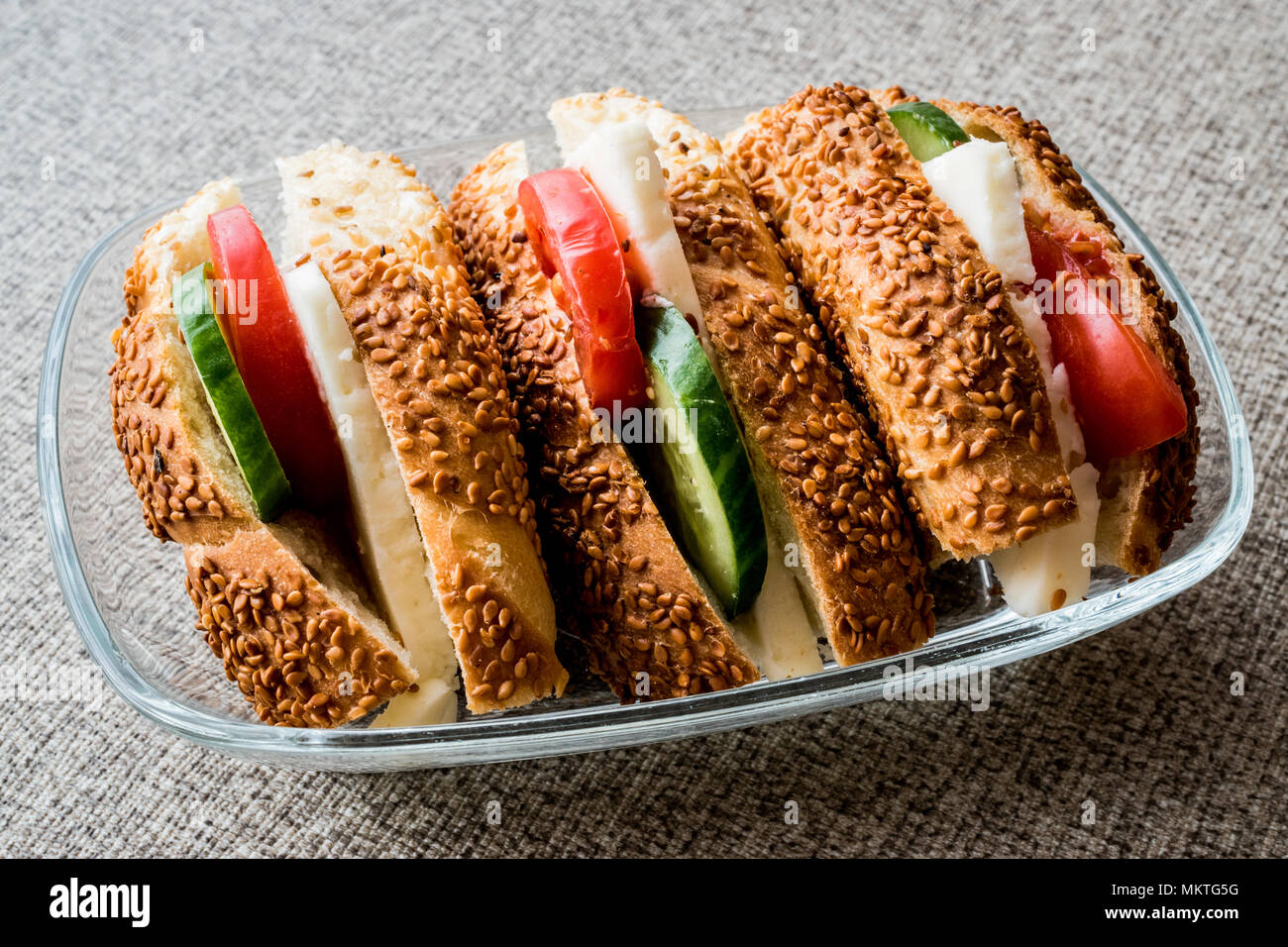 Turkish Bagel Simit Sandwich with cheese, tomato and cucumber. fast ...