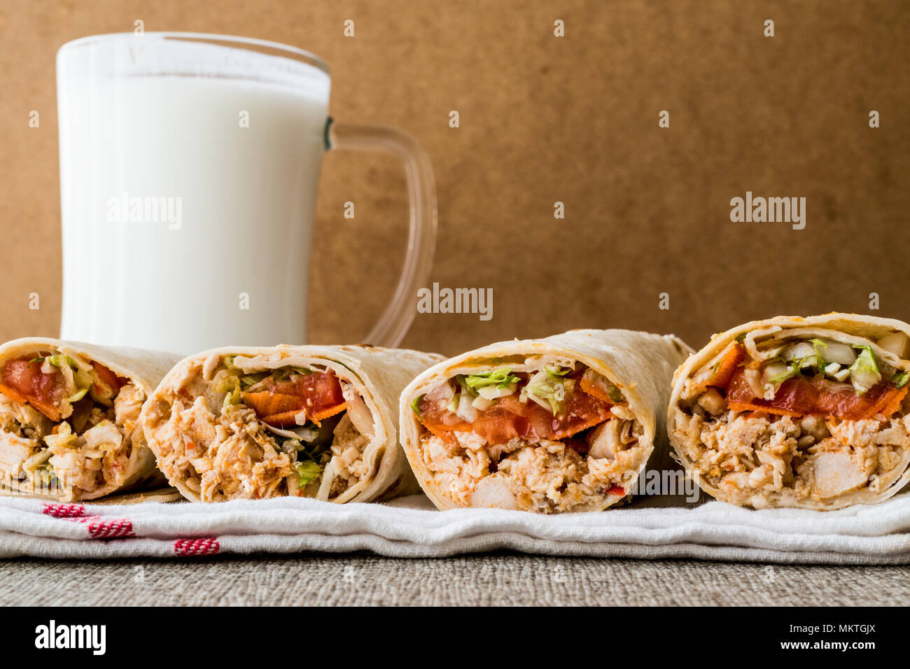 Chicken shawarma doner kebab with ayran or buttermilk. Fast food ...