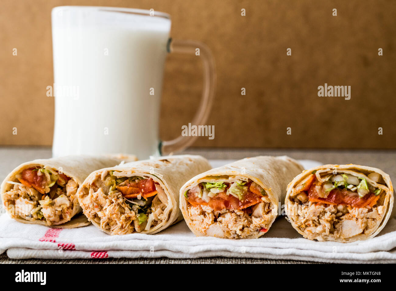 Chicken shawarma doner kebab with ayran or buttermilk. Fast food ...