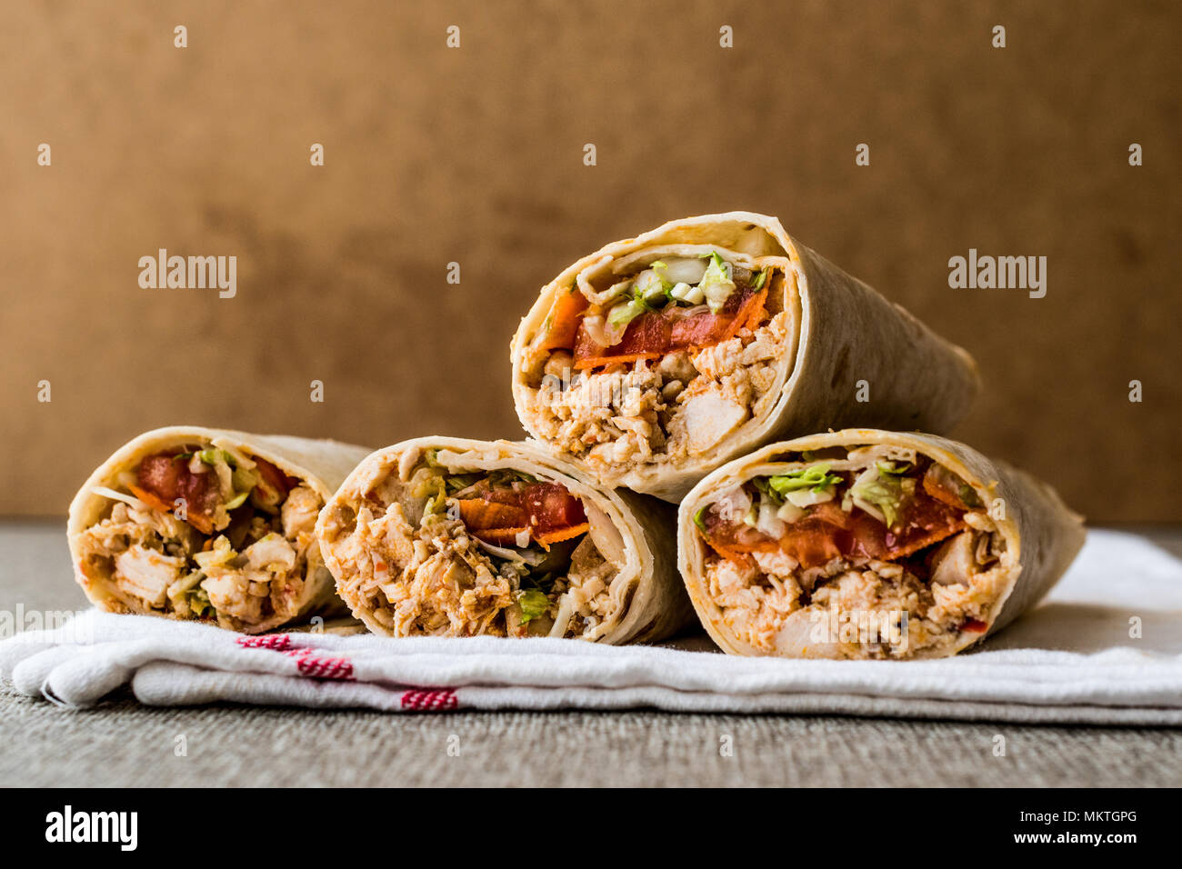 Chicken shawarma durum doner kebab copy space. Fast food concept Stock ...