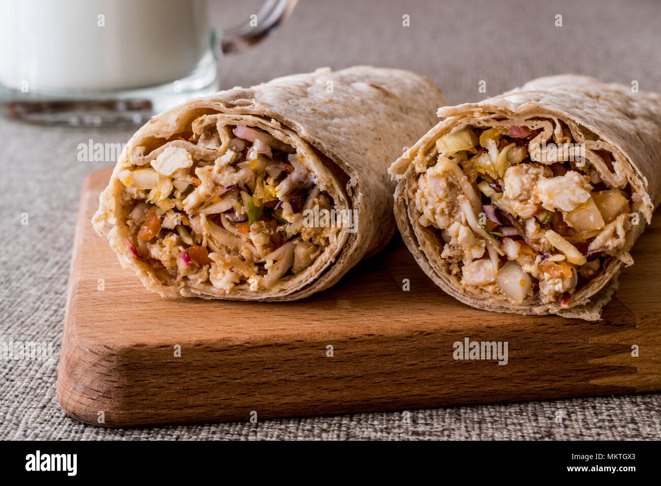 Chicken shawarma durum kebab with ayran or buttermilk / Tantuni. fast ...