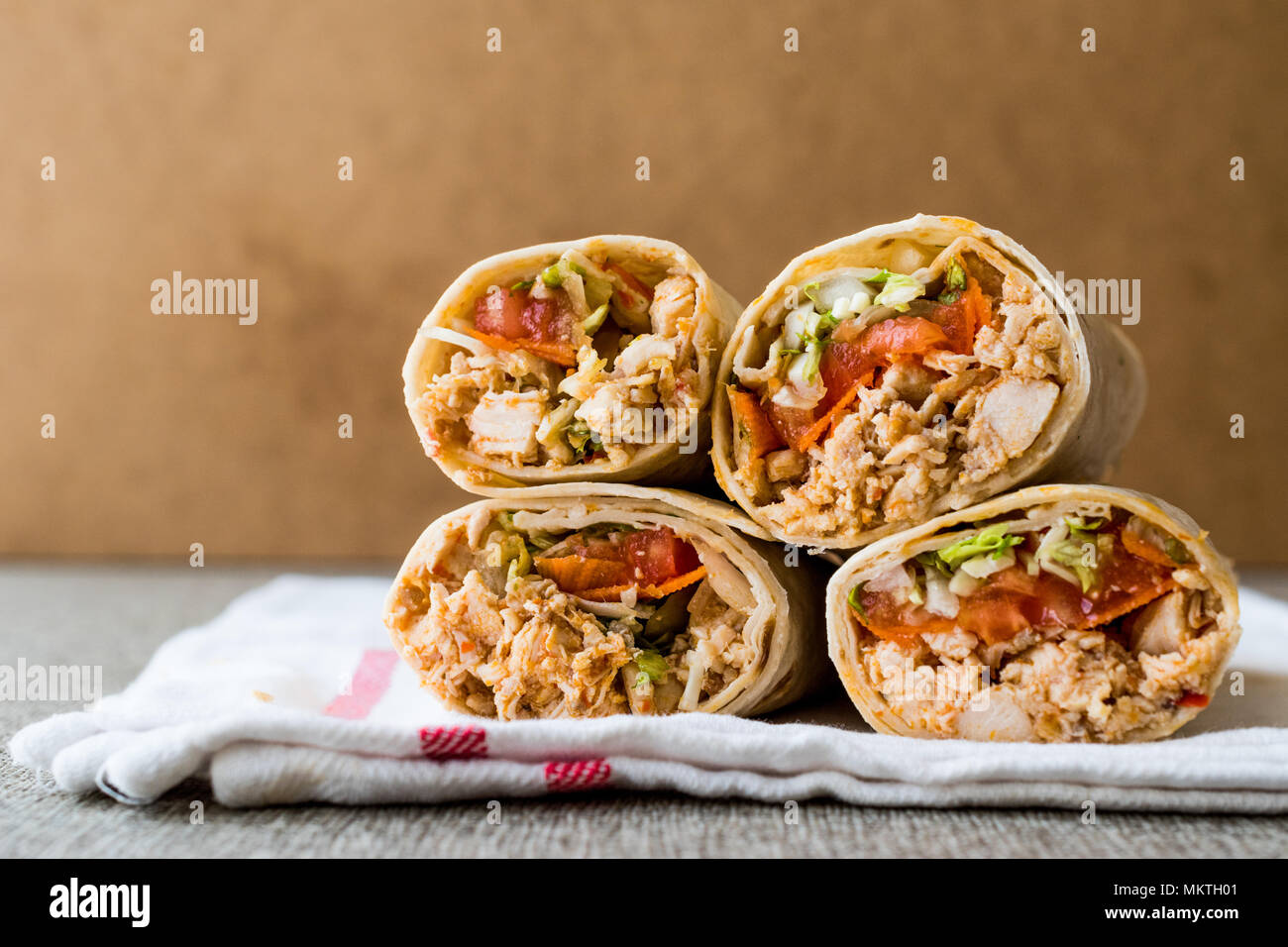 Chicken shawarma durum doner kebab copy space. Fast food concept Stock ...