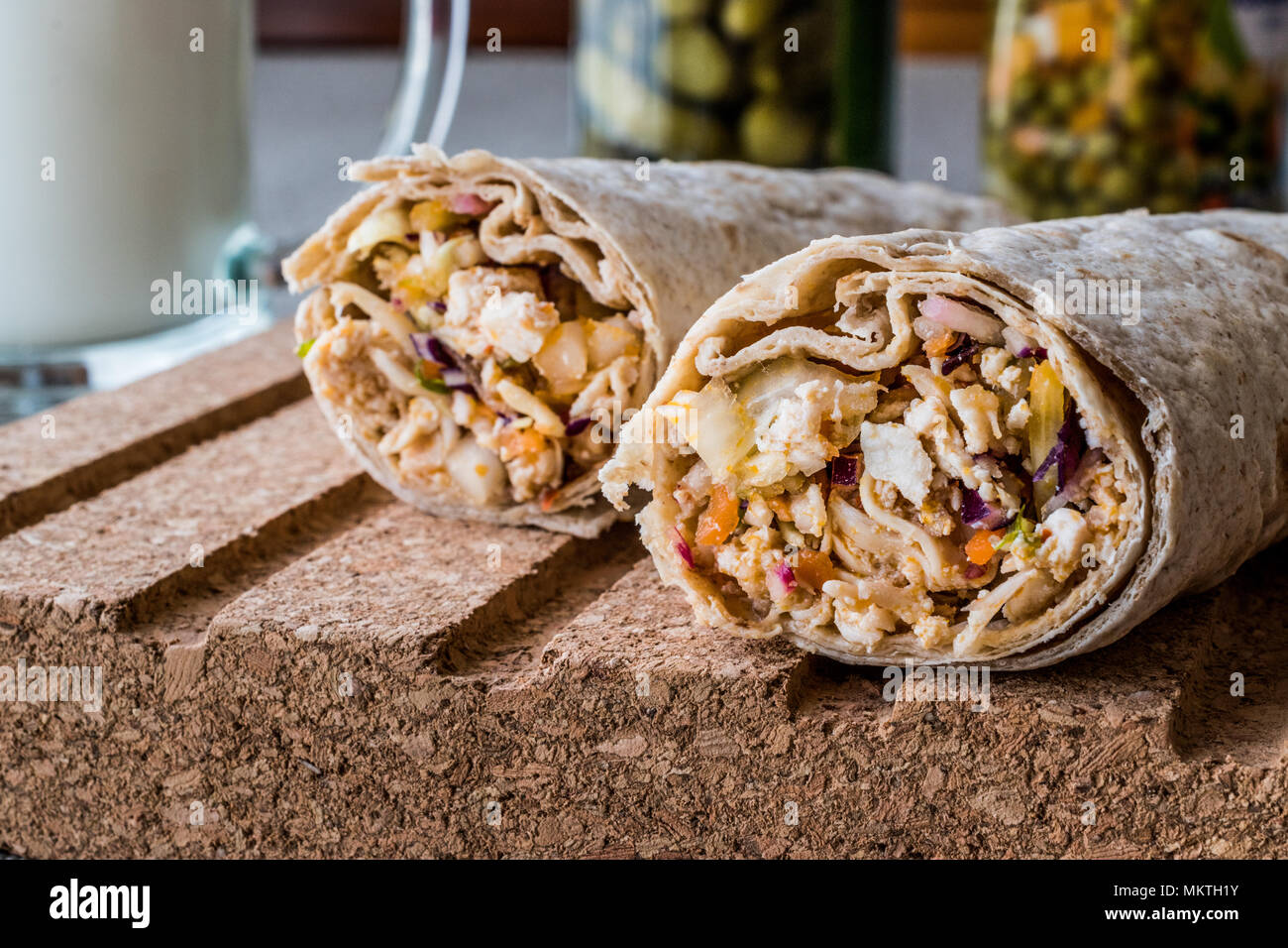 Chicken shawarma durum kebab with ayran or buttermilk / Tantuni. fast ...