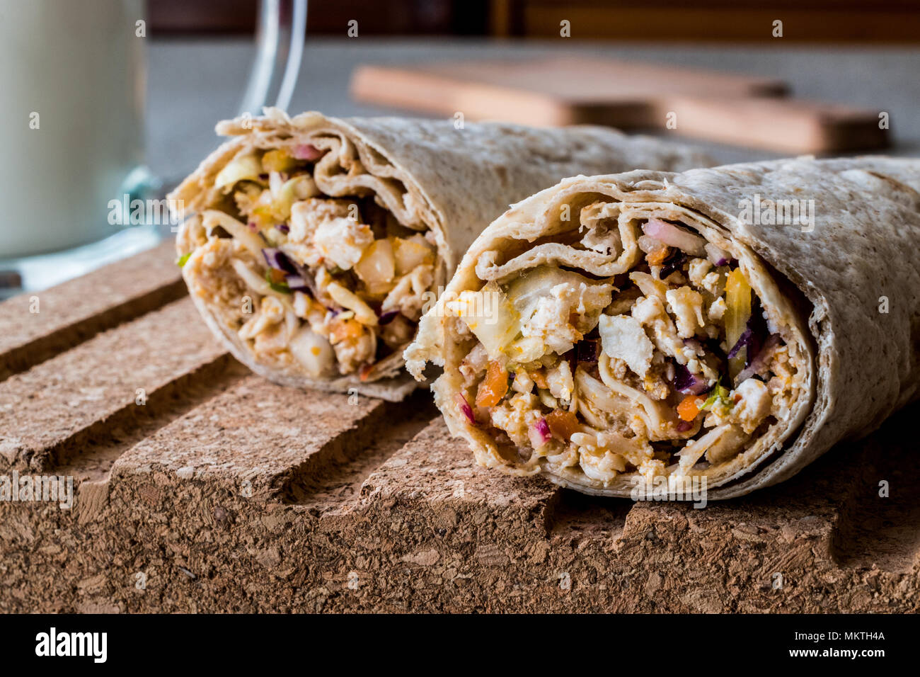 Chicken shawarma durum kebab with ayran or buttermilk / Tantuni. fast ...