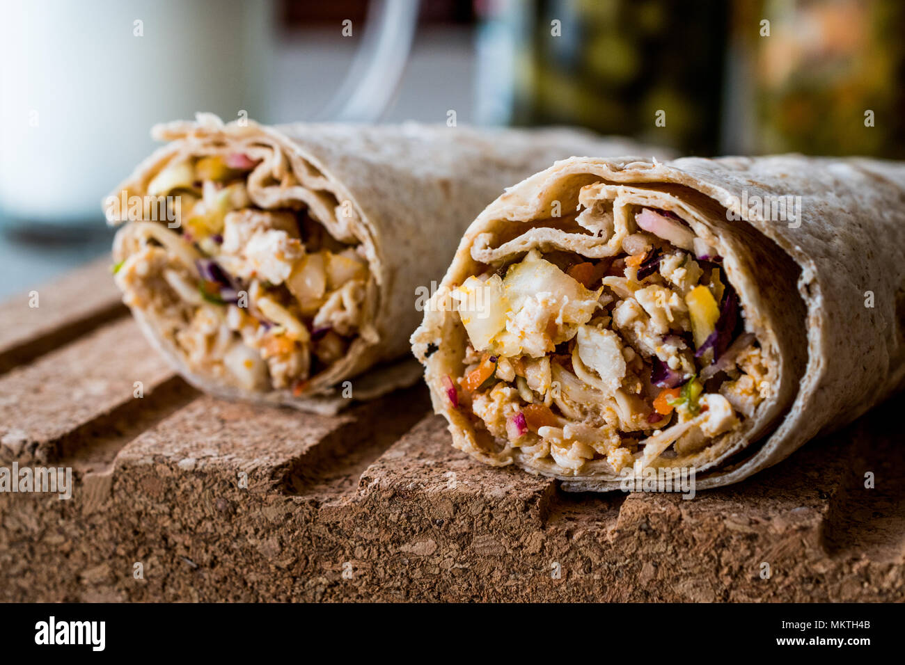 Chicken shawarma durum kebab with ayran or buttermilk / Tantuni. fast ...