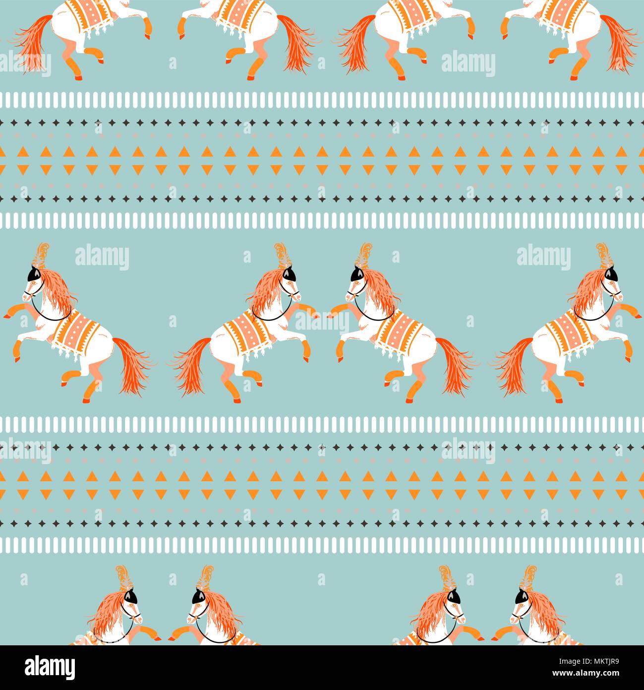 Circus horse tribal seamless vector blue pattern Stock Vector Image ...