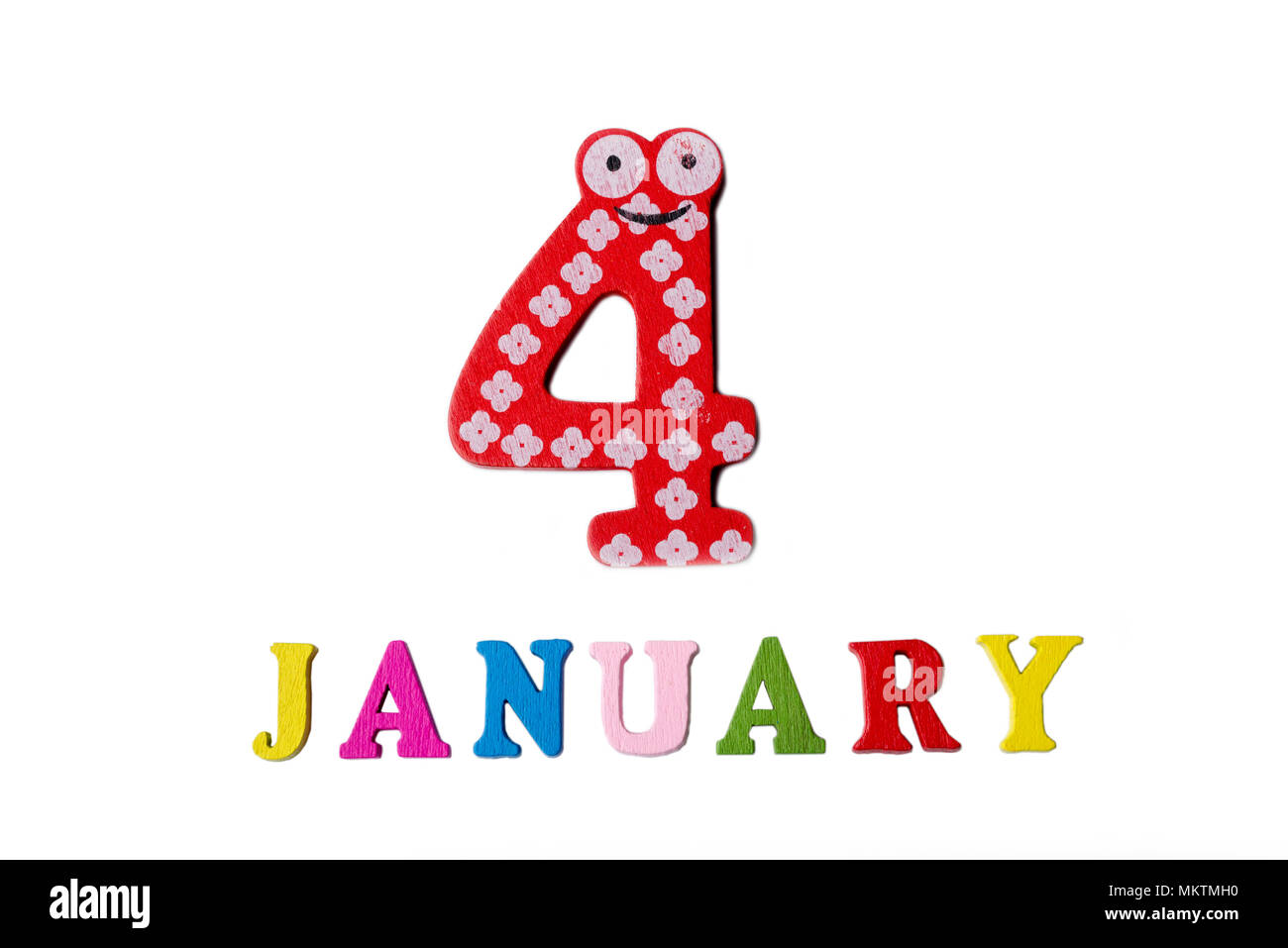 January 4 on white background, numbers and letters. Calendar Stock ...