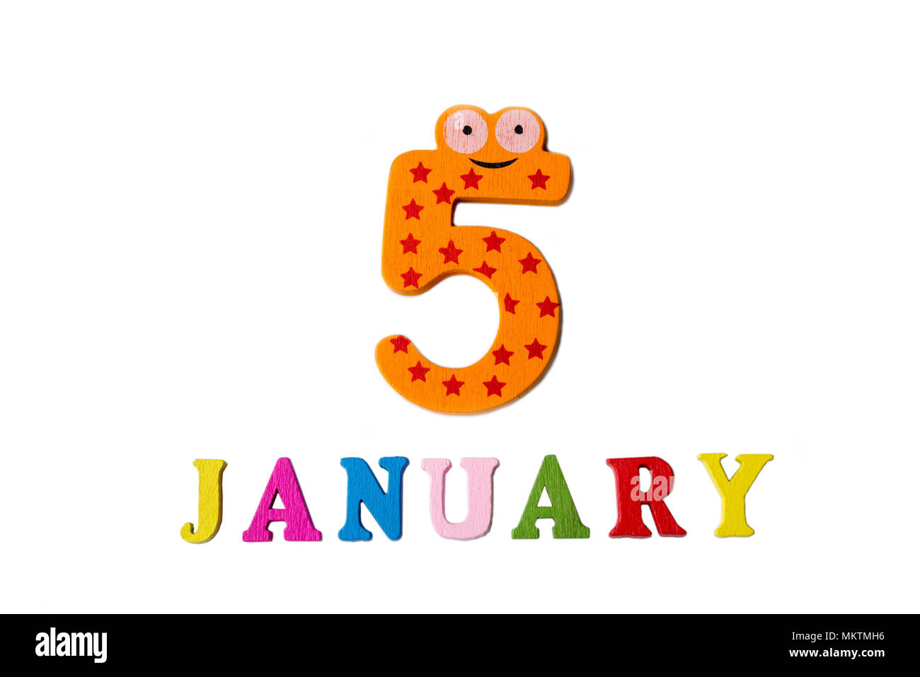 January 5 on white background, numbers and letters. Calendar Stock ...
