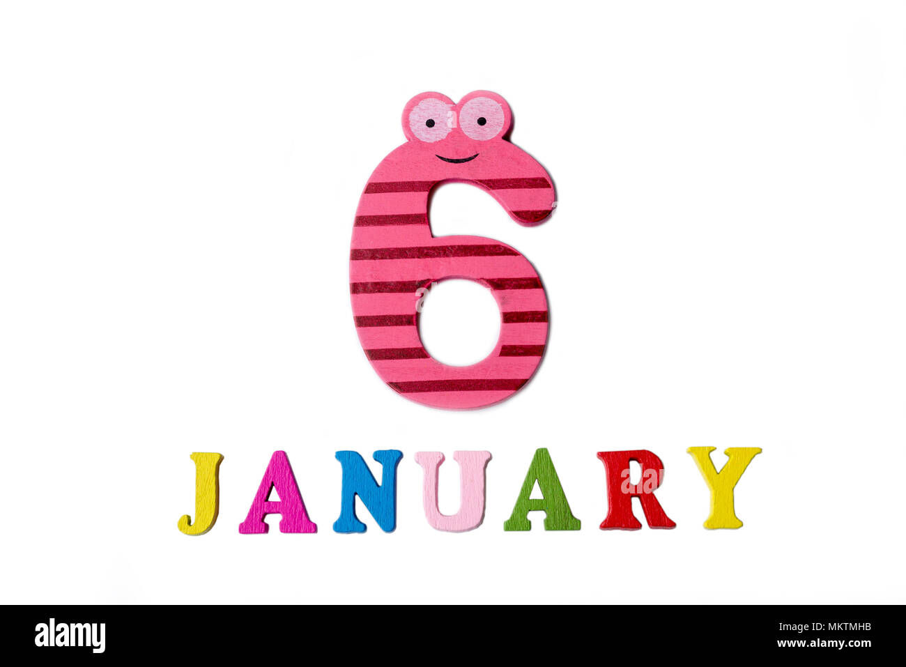 January 6 on white background, numbers and letters. Calendar Stock ...