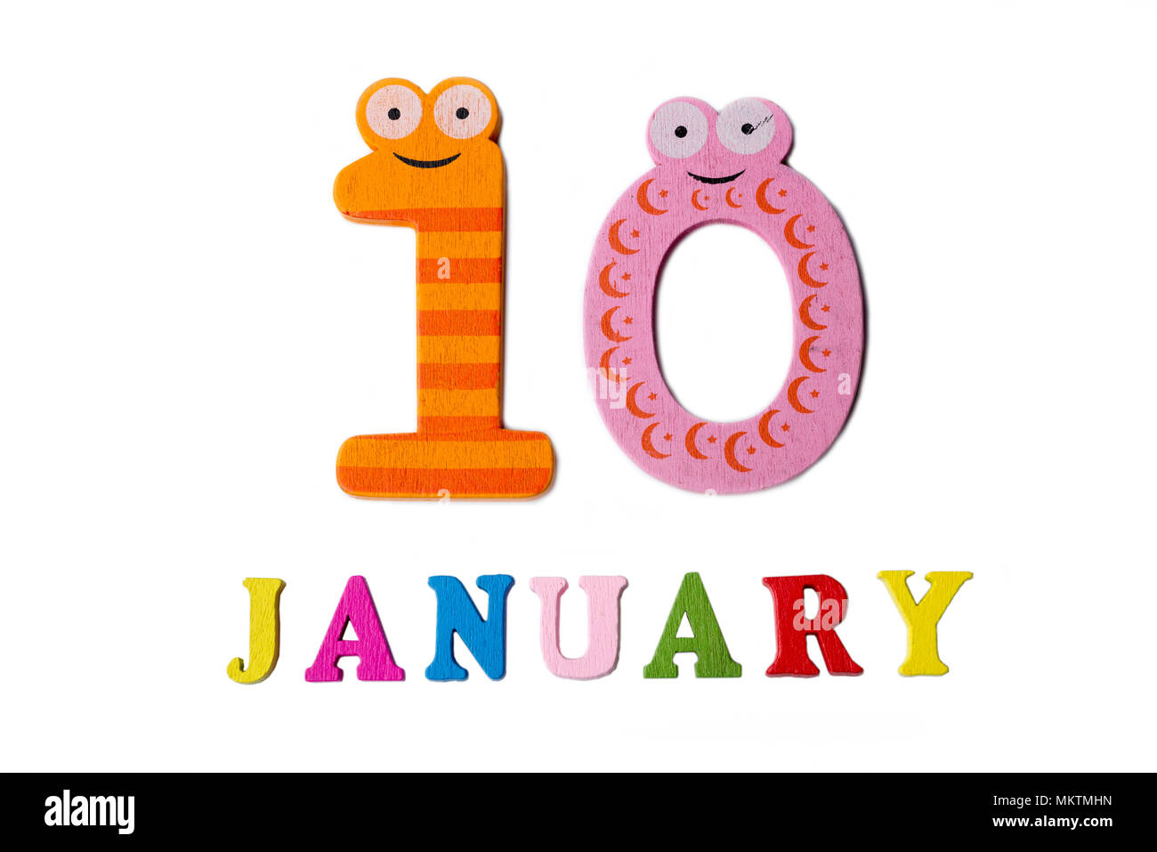 January 10 on white background, numbers and letters. Calendar Stock ...
