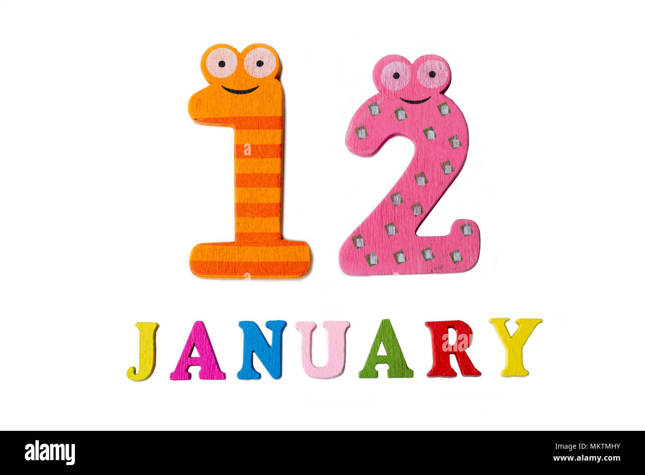 January 12 on white background, numbers and letters. Calendar Stock ...