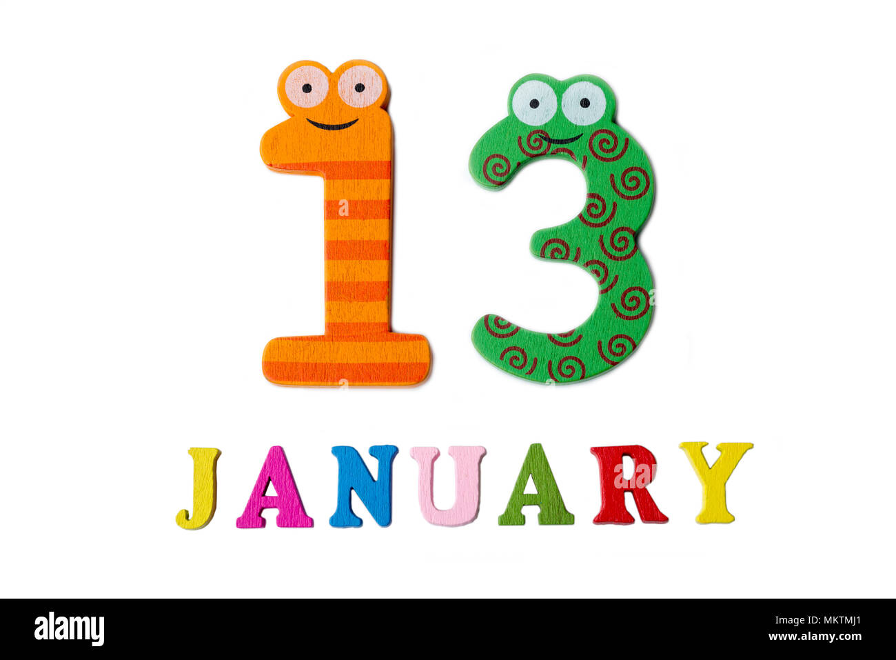 January 13 on white background, numbers and letters. Calendar Stock ...