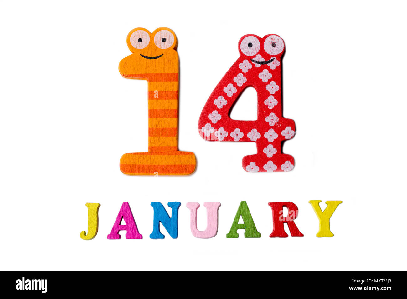 January 14 on white background, numbers and letters. Calendar Stock ...