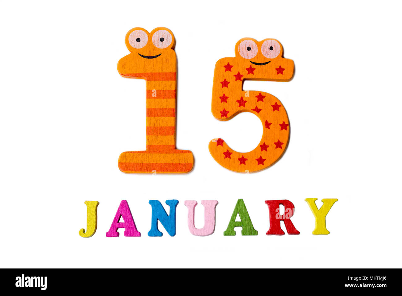 January 15 on white background, numbers and letters. Calendar Stock ...