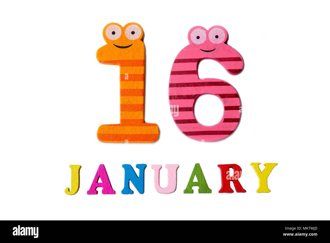 January 16 on white background, numbers and letters. Calendar Stock ...