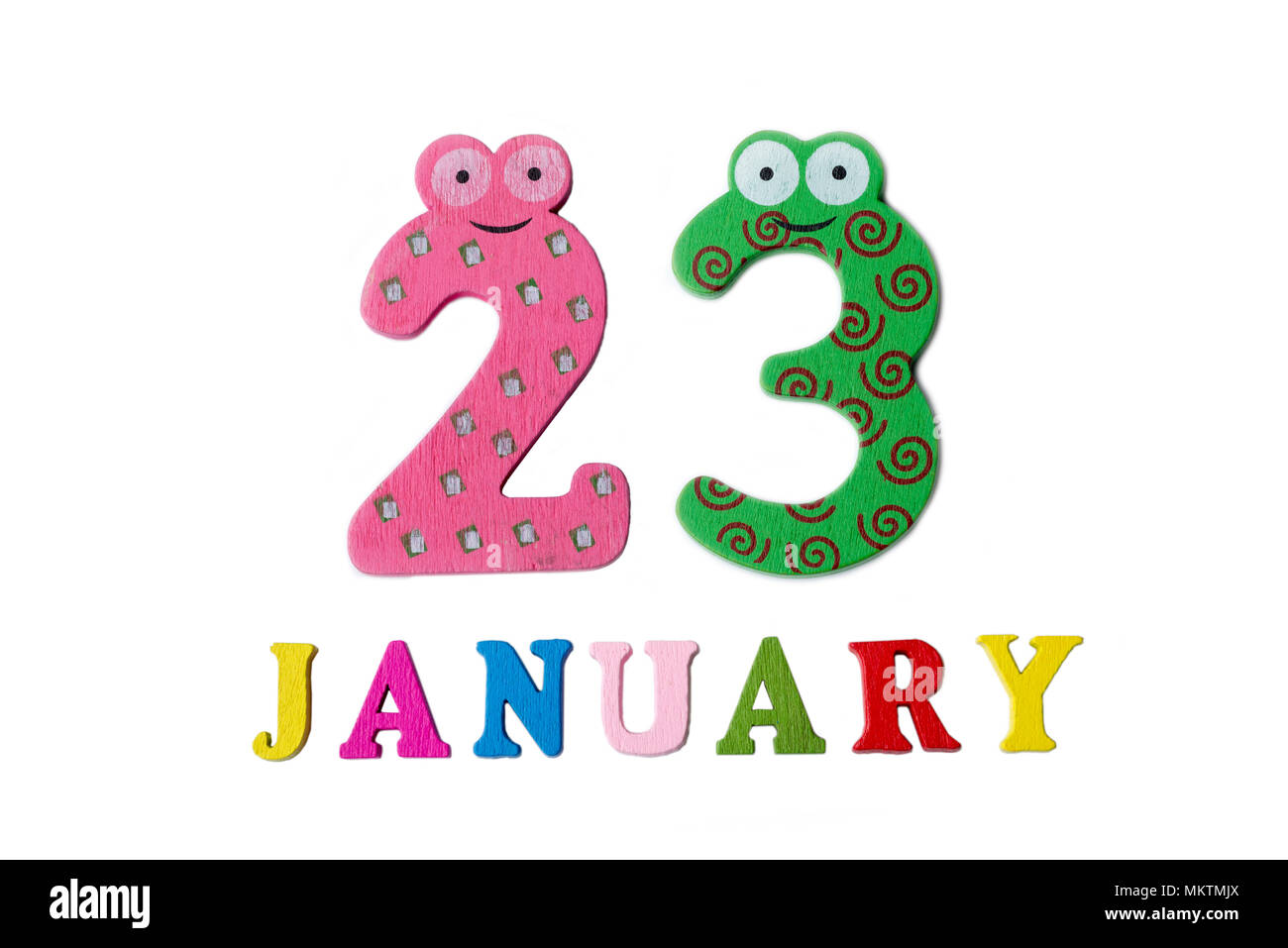 January 23 on white background, numbers and letters. Calendar Stock ...