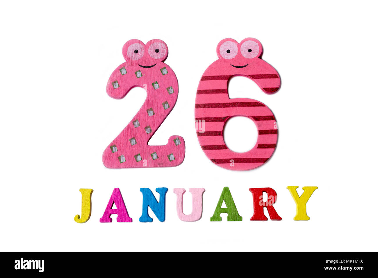 January 26 on white background, numbers and letters. Calendar Stock ...