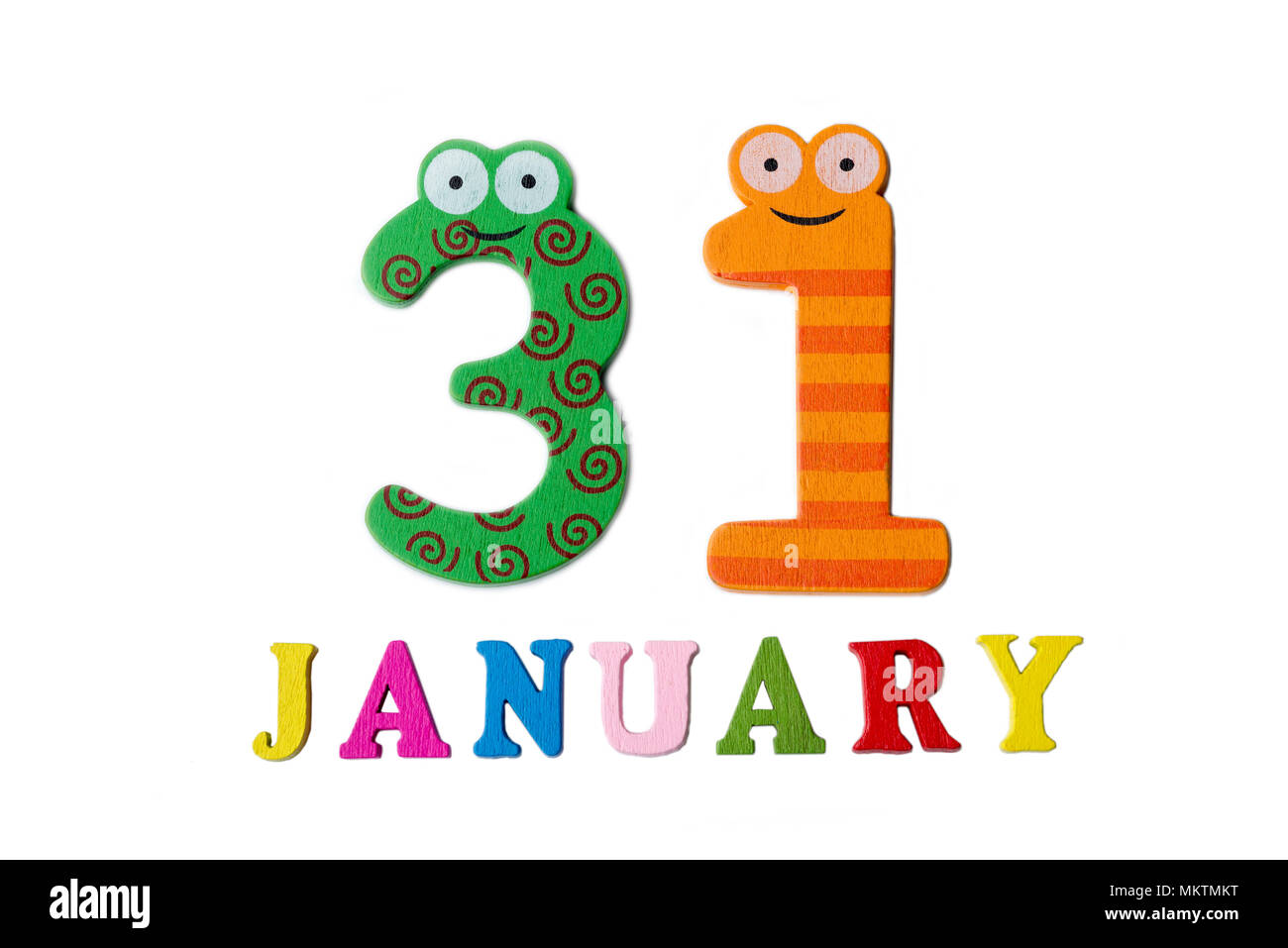 January 31 on white background, numbers and letters. Calendar Stock ...