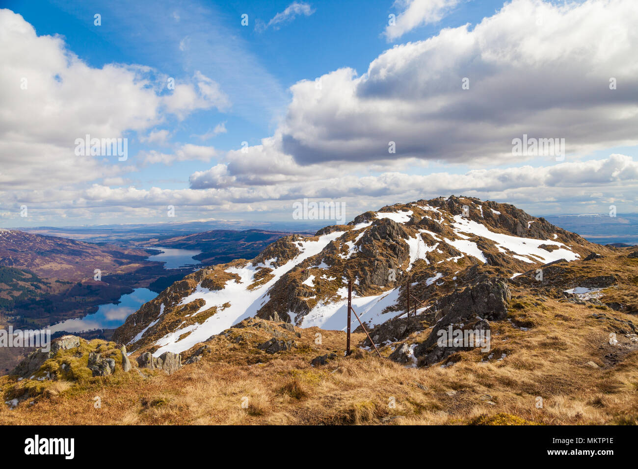 Looking to the summit of Ben Venue, withLoch Achray and Loch Venachar ...
