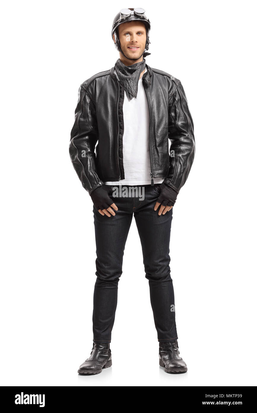 Full length portrait of a biker isolated on white background Stock ...