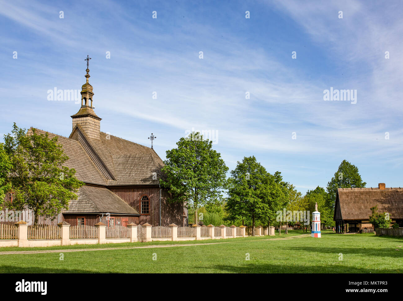 Traditional old polish countryside wooden catholic church. Open air ...