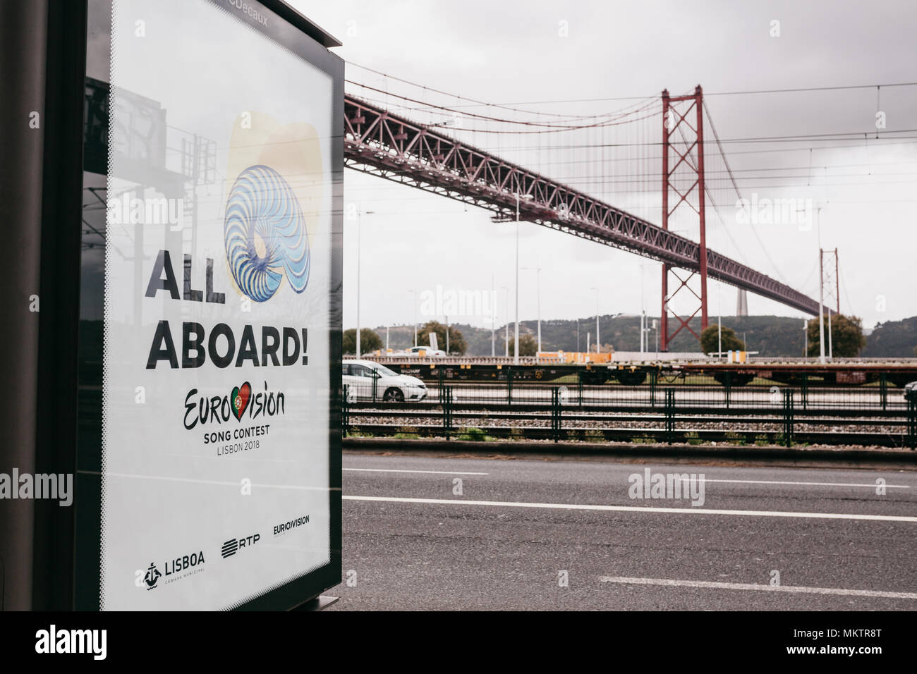 Lisbon, April 24, 2018: Photo of the image with official Eurovision ...
