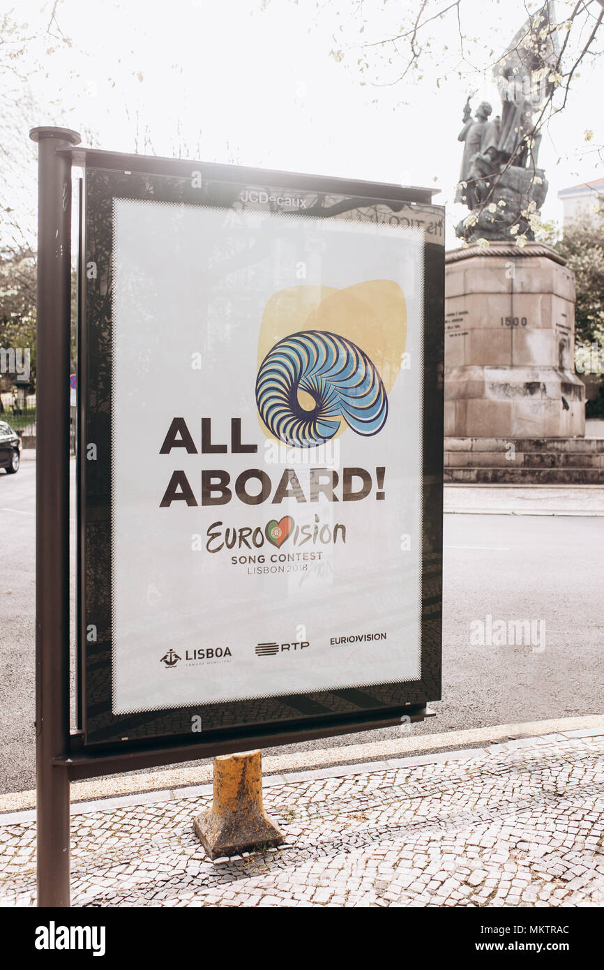 Lisbon, April 24, 2018: Photo of the image with official Eurovision ...