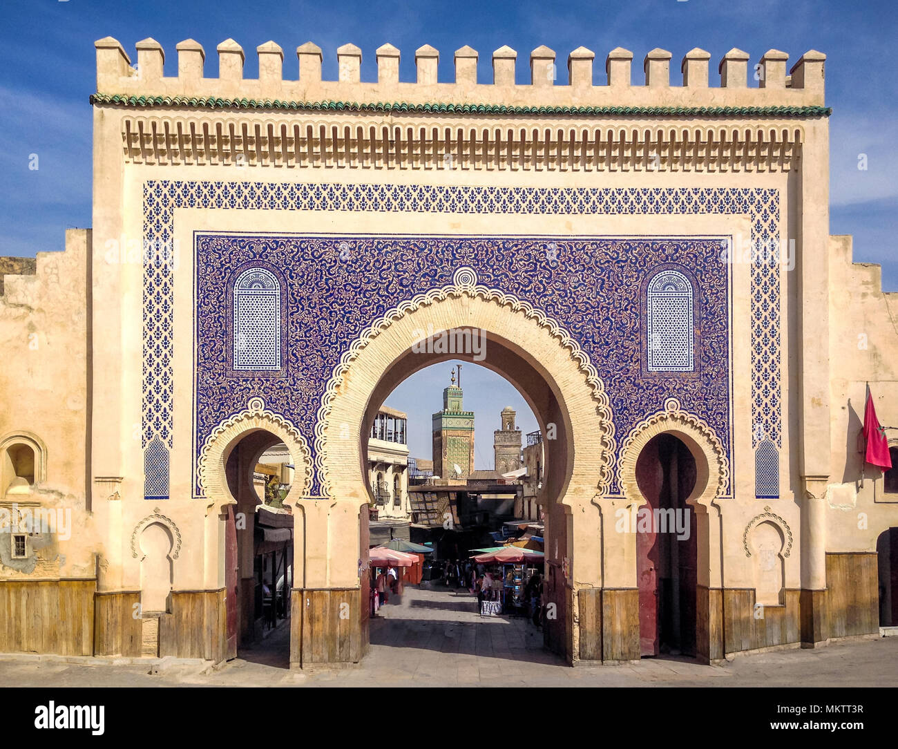 Beautiful gate, entrance to the medina of Fez, decorated with ...
