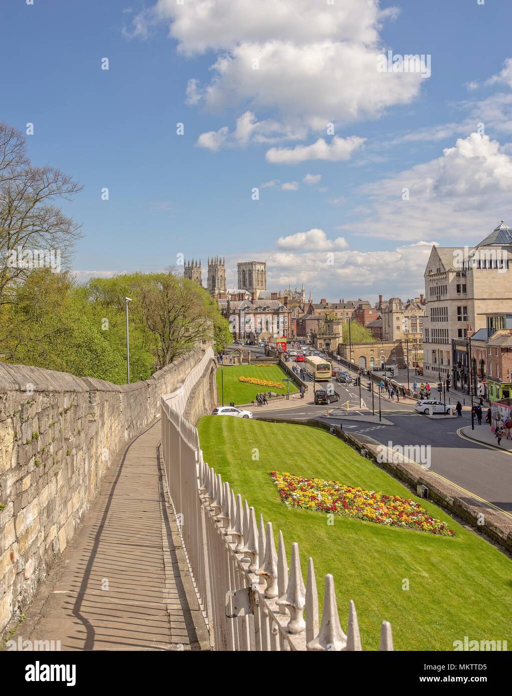 Cityscape view from the ancient York city walls to the historic York ...