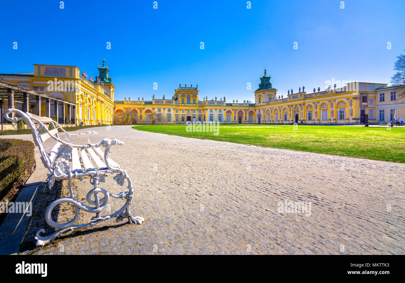 The royal Wilanow Palace in Warsaw, Poland, with gardens, statues and ...