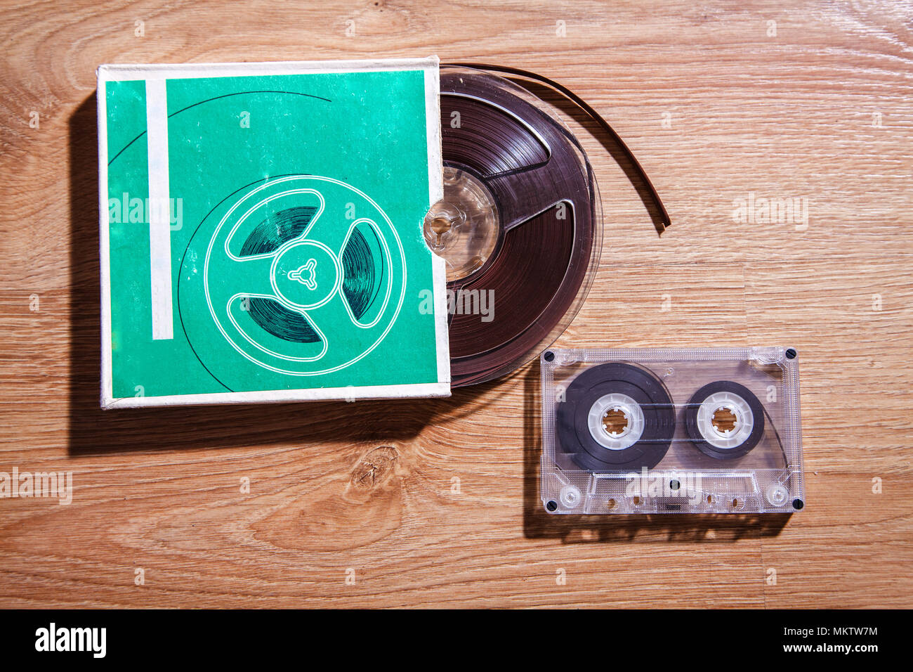 old tape in cardboard box and cassette onthe table Stock Photo - Alamy