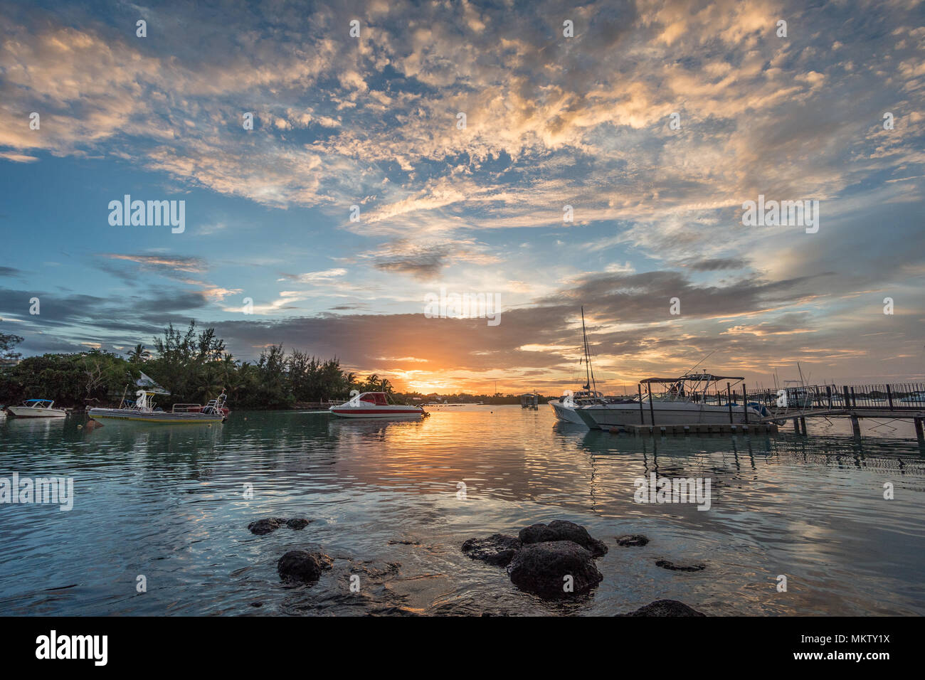 Sunset on the beach on Mauritius island Stock Photo - Alamy
