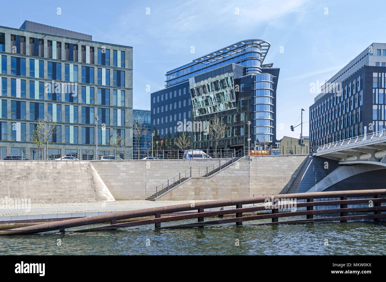 Berlin, Germany - April 22, 2018: One of the banks of the river Spree ...