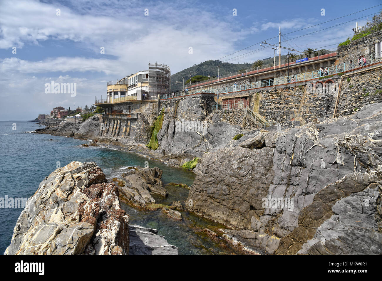 Genoa Nervi waterfront - Promenade and coastline - Ligurian sea - Italy ...