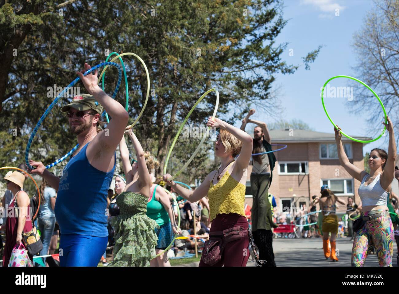 The Rainbow Hoop Group performing at the May Day parade and festival in ...