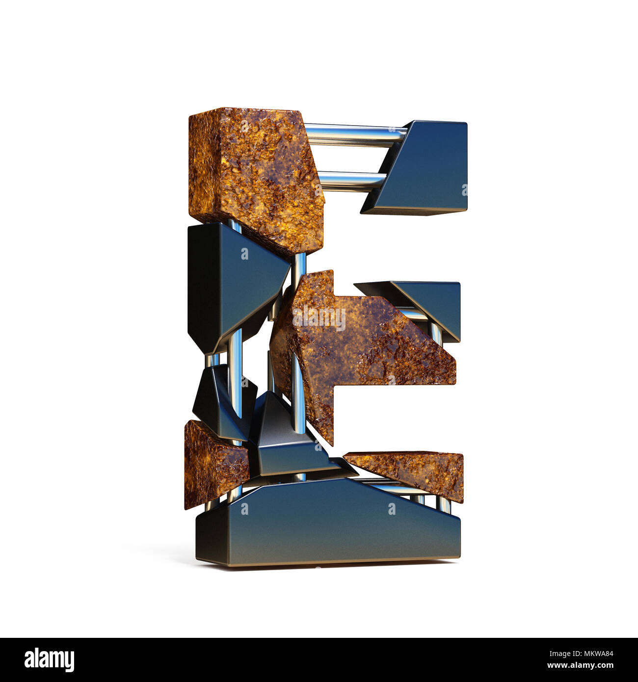 Black brown fracture font LETTER E 3D rendering illustration isolated ...