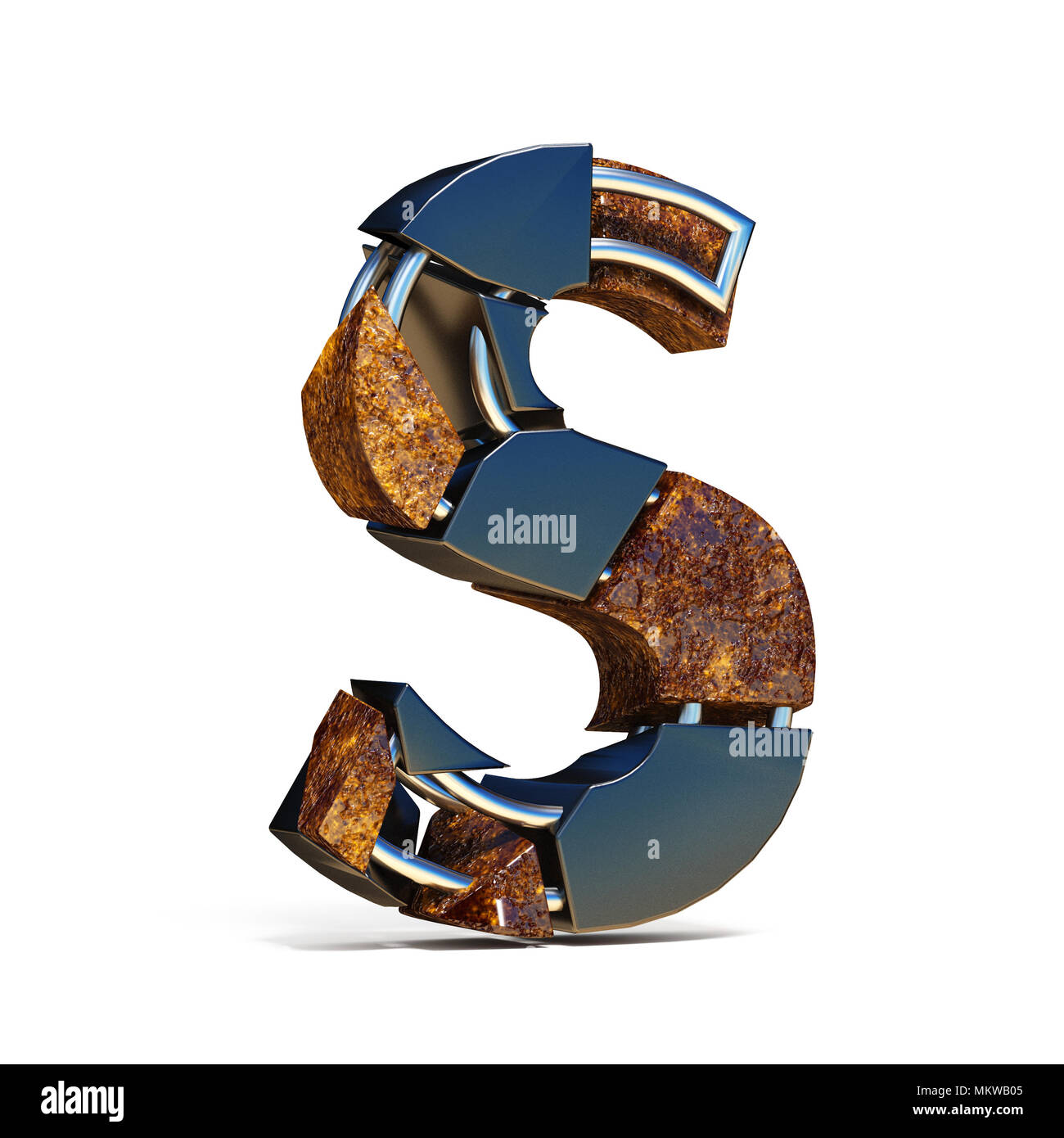 Black brown fracture font LETTER S 3D rendering illustration isolated ...