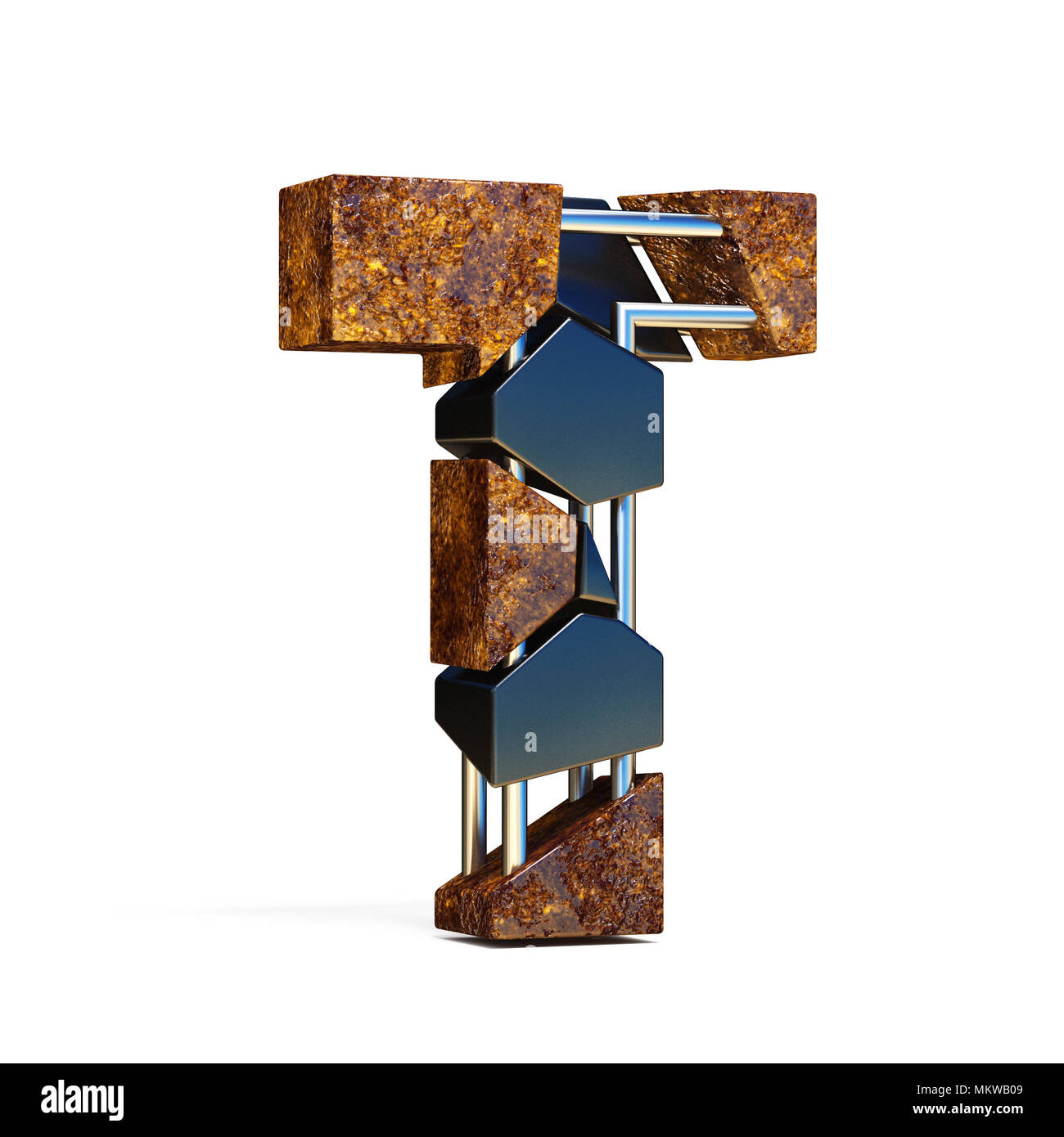 Black brown fracture font LETTER T 3D rendering illustration isolated on white background Stock ...