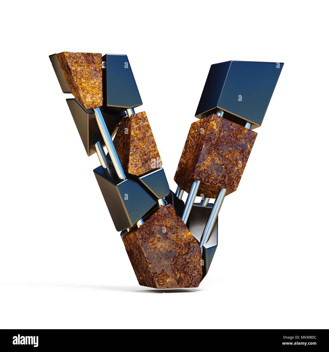 Black brown fracture font LETTER V 3D rendering illustration isolated ...
