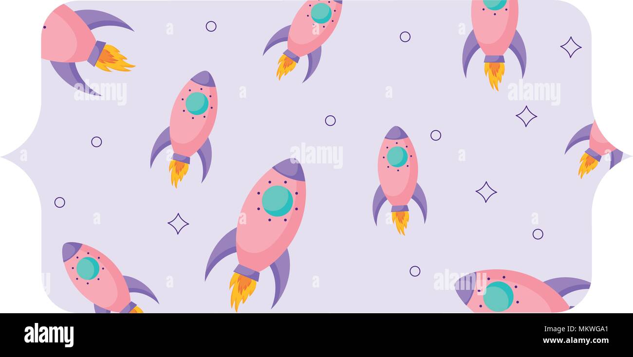 decorative banner with space rockets pattern over white background ...