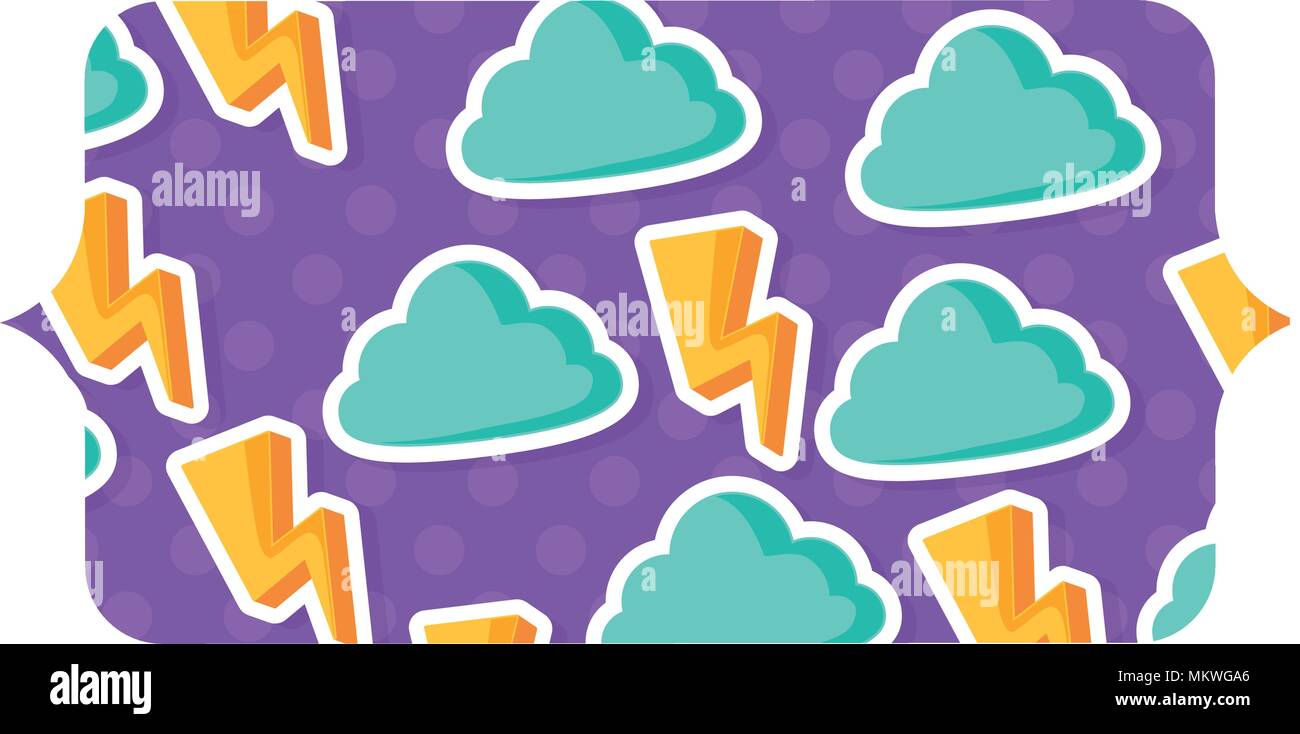 banner with clouds and lightning pattern over white background ...