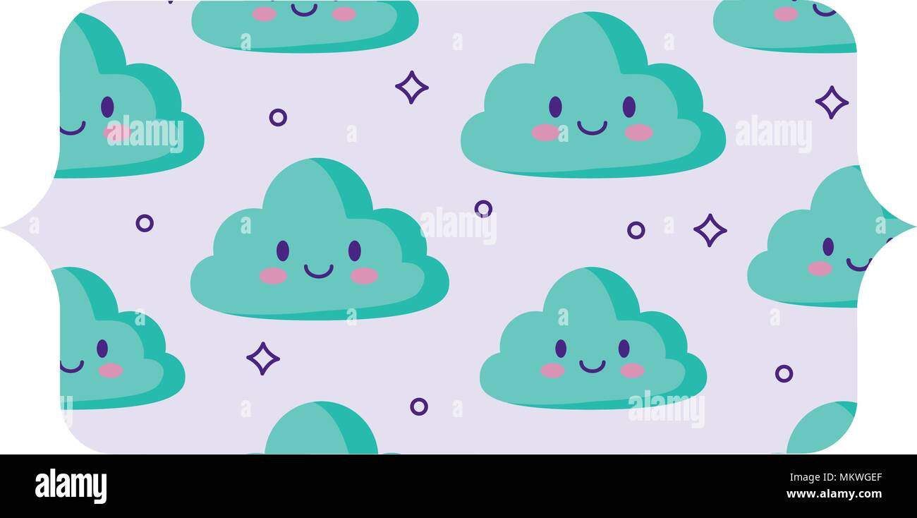 decorative banner with kawaii clouds pattern over white background ...
